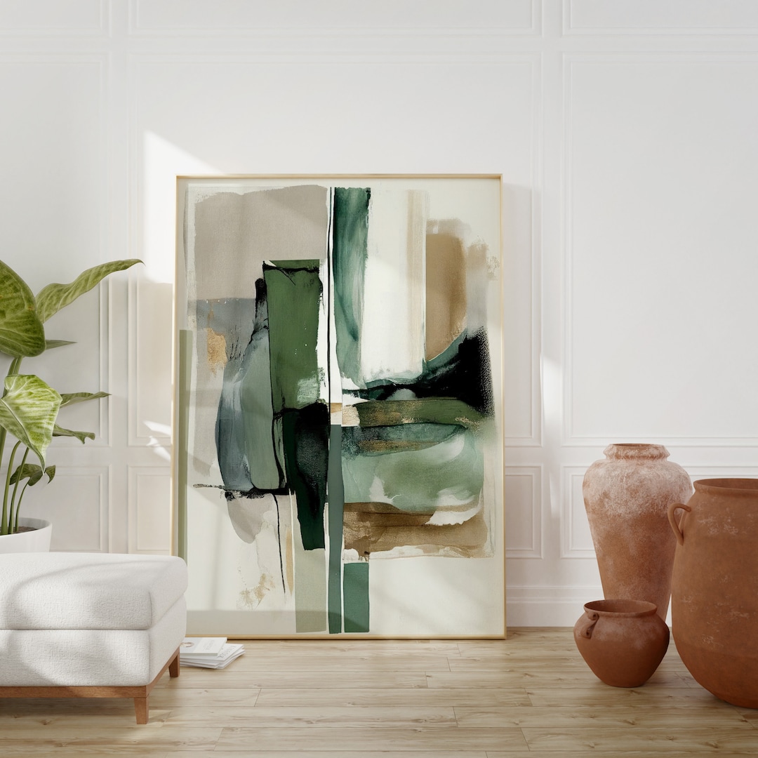 Green Beige Gold Japandi Abstract Art Print Neutral Wabi Sabi Wall Art ...