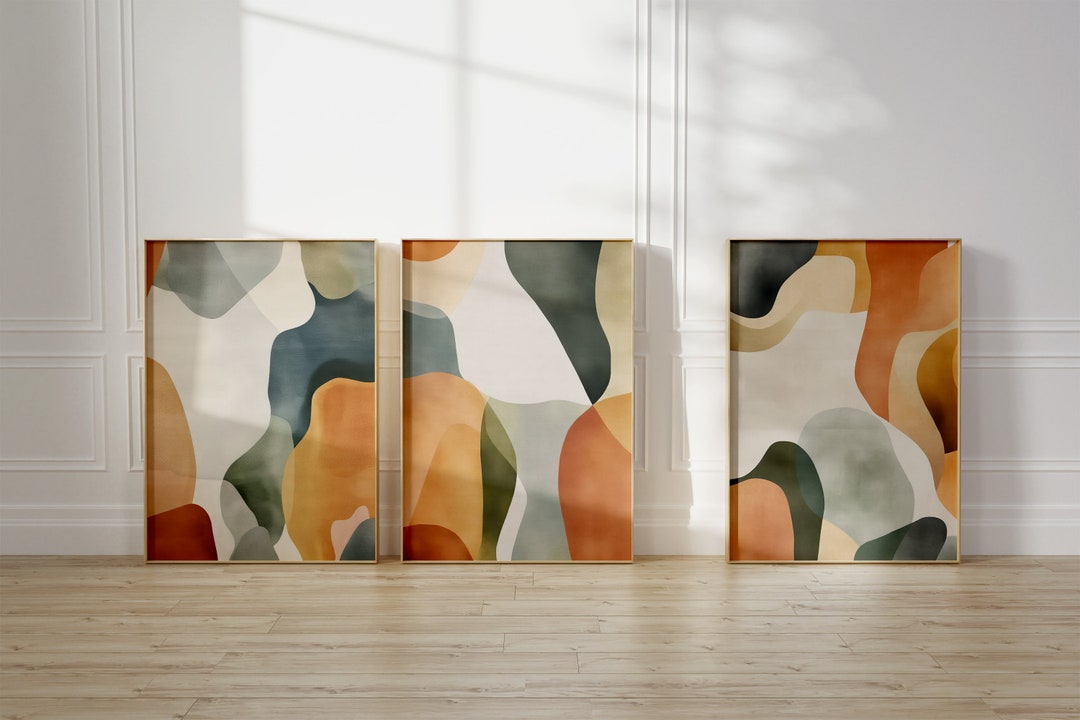 Set of 3 Prints Watercolor Abstract Wall Art Colorful Above Bed Decor ...