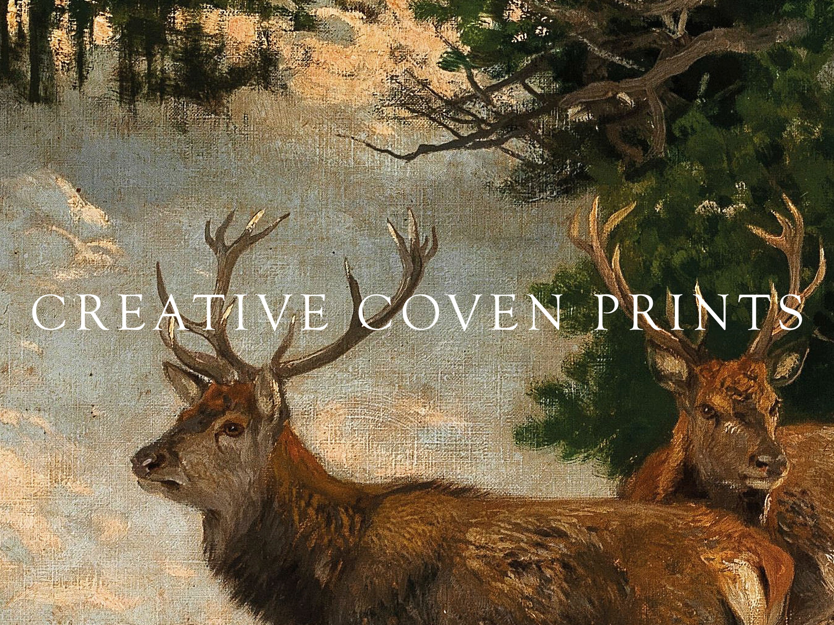 Winter Vintage Landscape Print Deer Painting Wall Art - Etsy