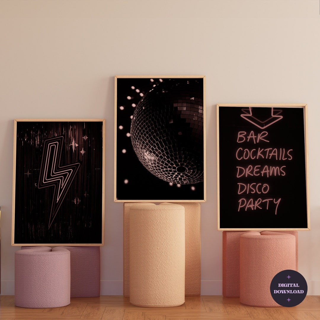 Retro Disco Prints Set of 3, Preppy Room Decor, Funky Poster, Girly Bar ...