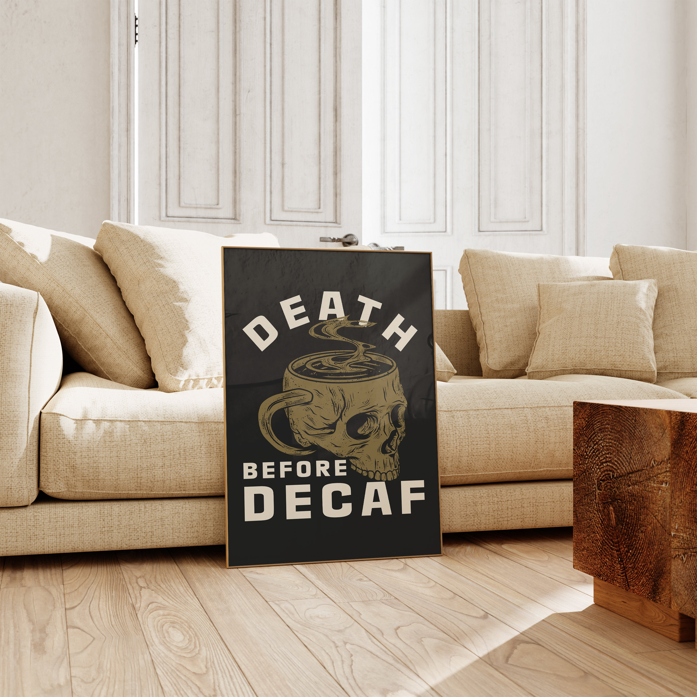 Death Before Decaf, Skull Coffee Print, Coffee Quote Print, Kitchen ...