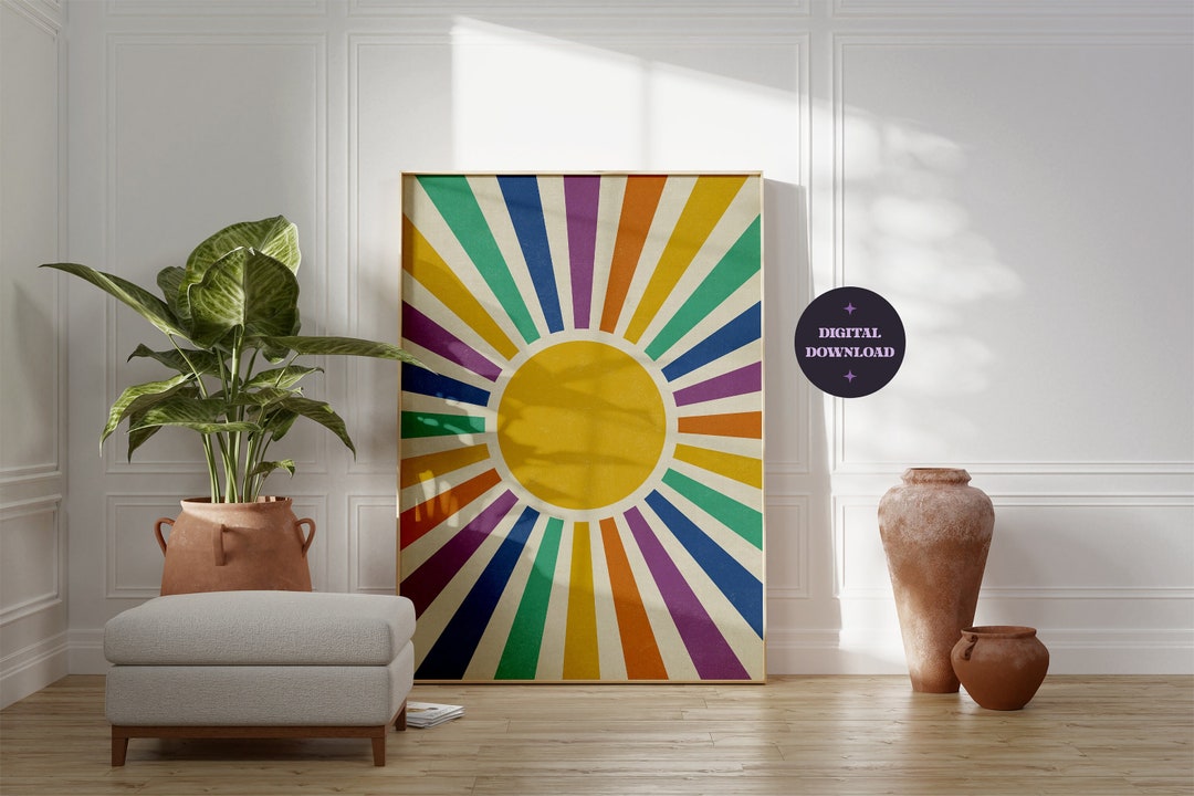 Retro Sunburst Art, Colourful Wall Art, 70s Poster, Groovy Wall Art ...