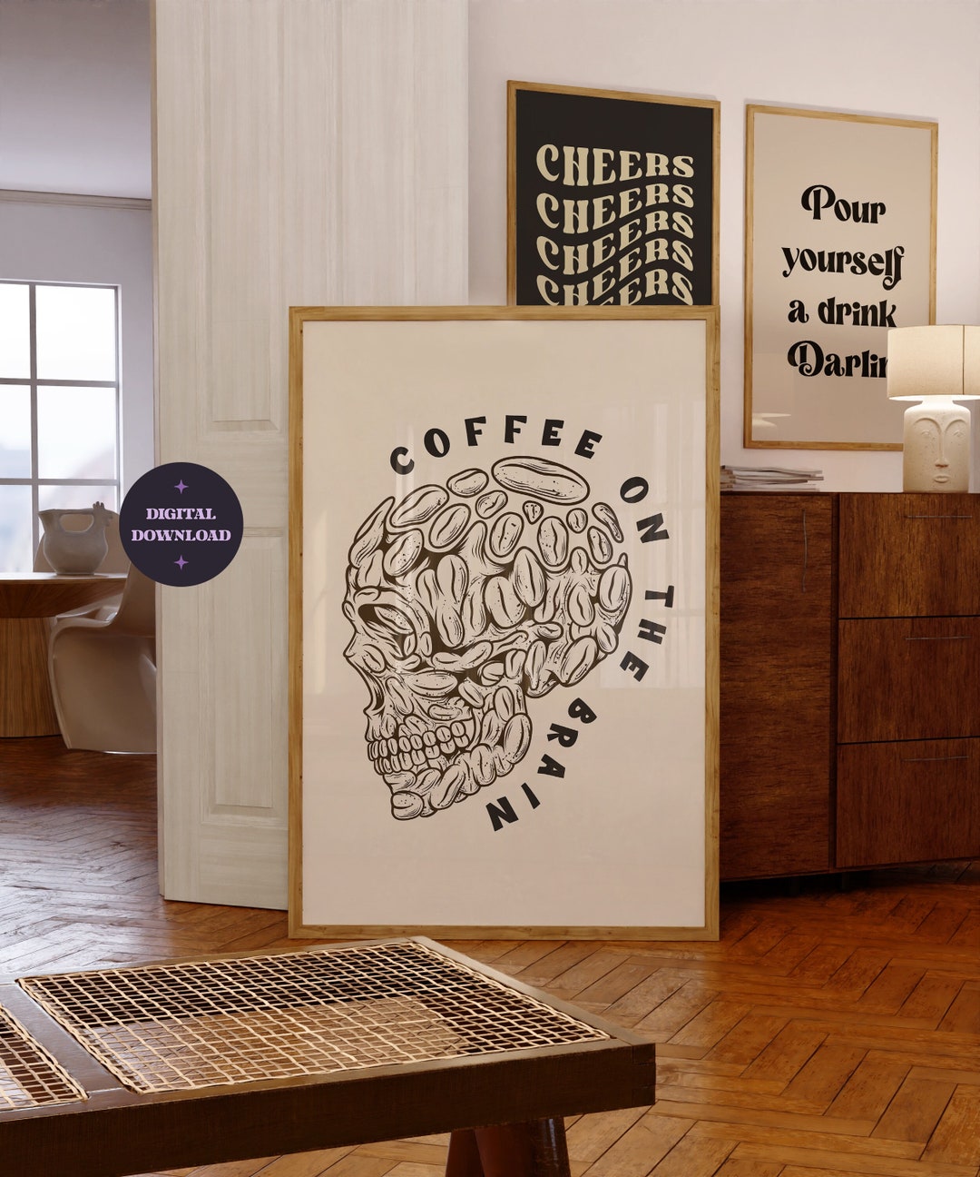 Skull Coffee Poster, Coffee on the Brain, Coffee Art Print, Kitchen ...