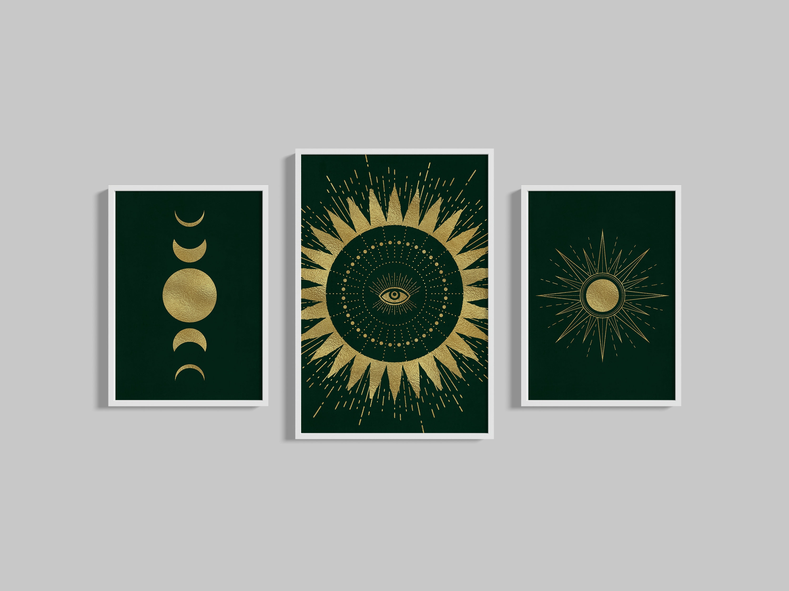 Emerald Green Gold Celestial Set of 3 Prints Celestial Decor Green and ...