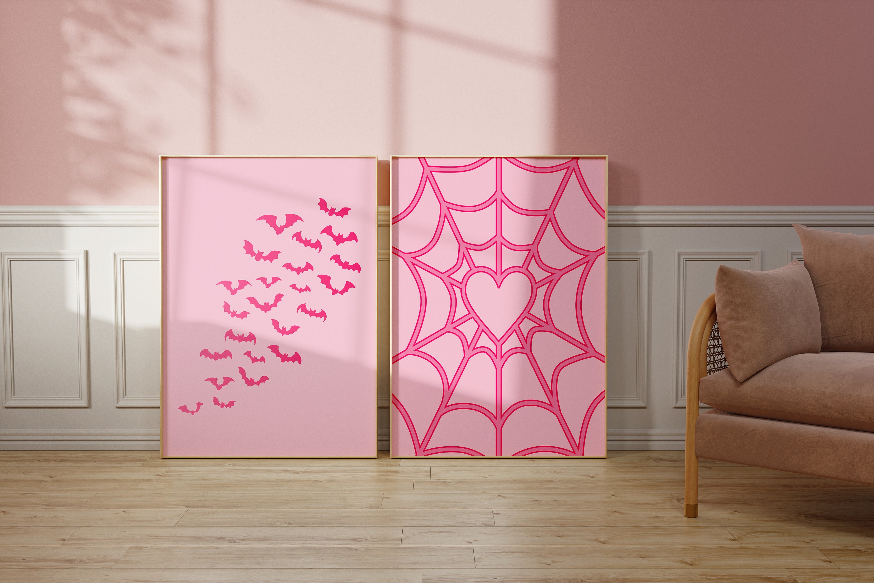 Pastel Pink Set of 2 Prints, Pastel Goth Wall Art, Halloween Decor ...