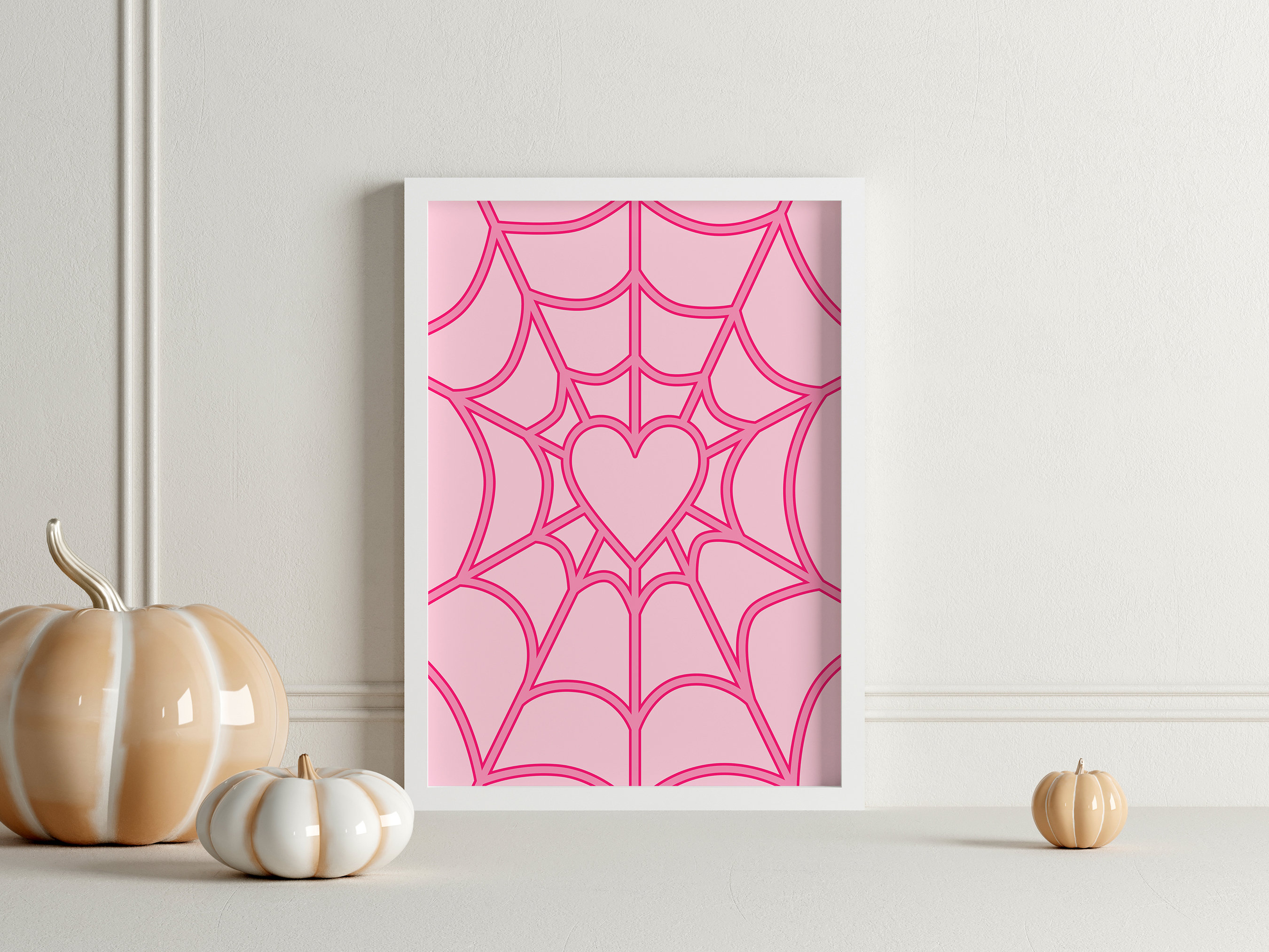 Pink Halloween Decor, Pink Cobweb Heart, Preppy Wall Art Halloween ...