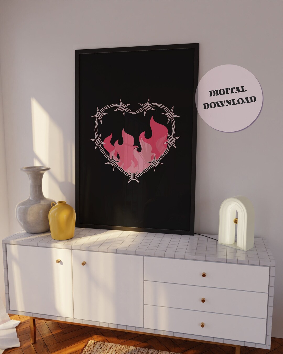 Girly Gothic Heart Print, Pastel Goth, Creepy Print, Barbed Wire Heart ...