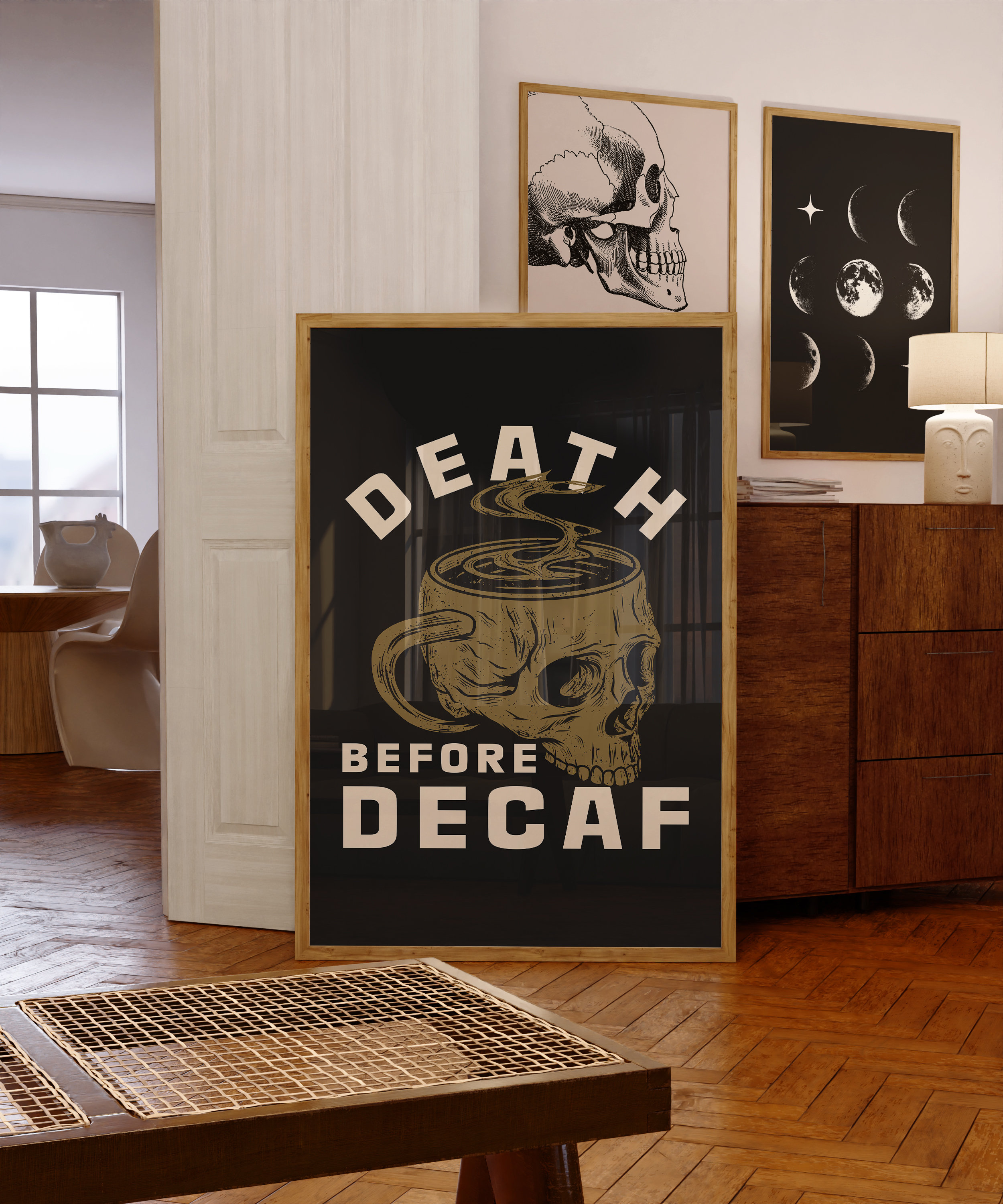 Death Before Decaf, Skull Coffee Print, Coffee Quote Print, Kitchen ...