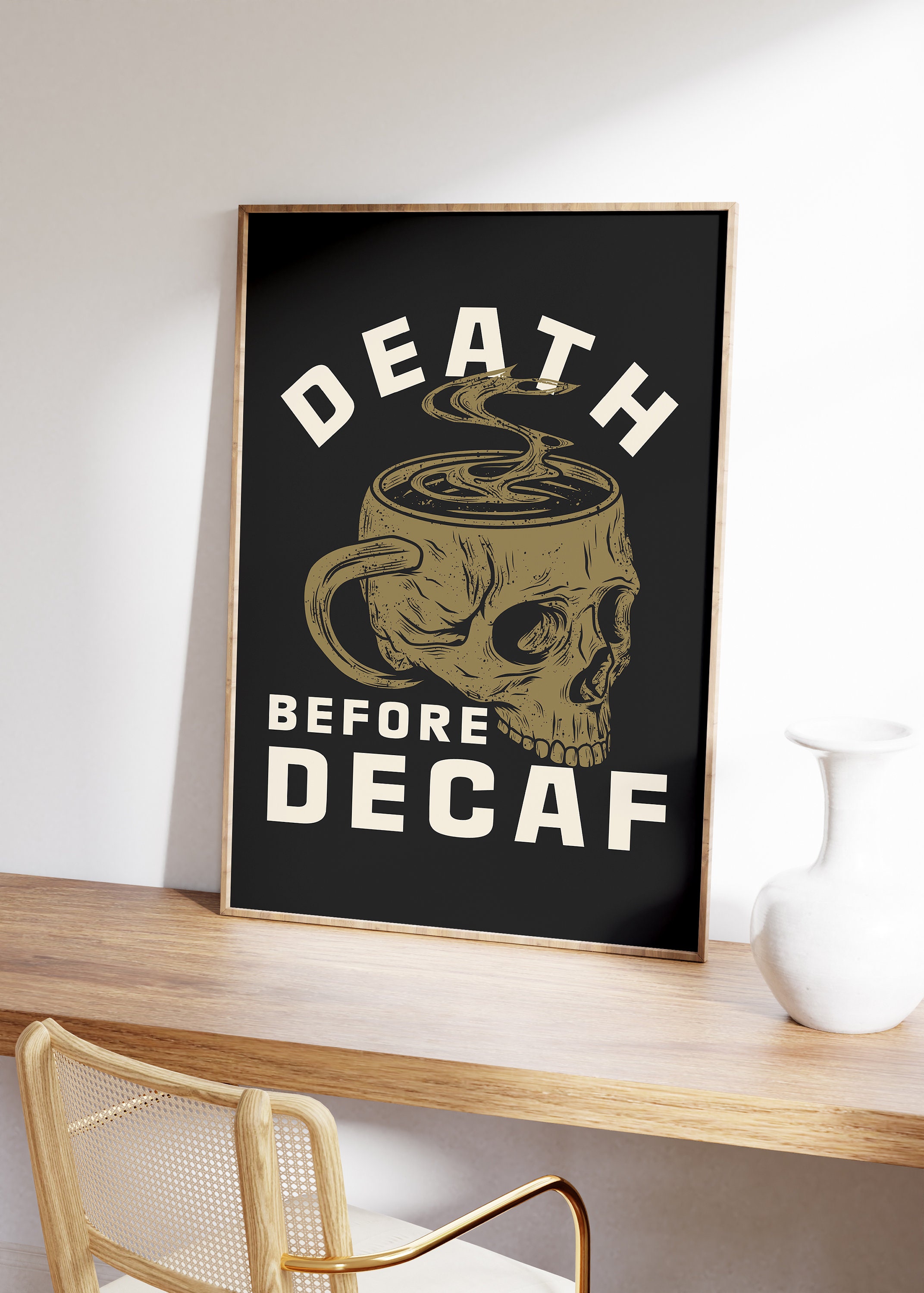 Death Before Decaf, Skull Coffee Print, Coffee Quote Print, Kitchen ...