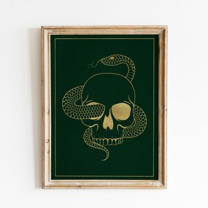 Emerald Green and Gold Print | Skull and Snake Wall Art | Gothic Decor | Witchy Decor | Green ...