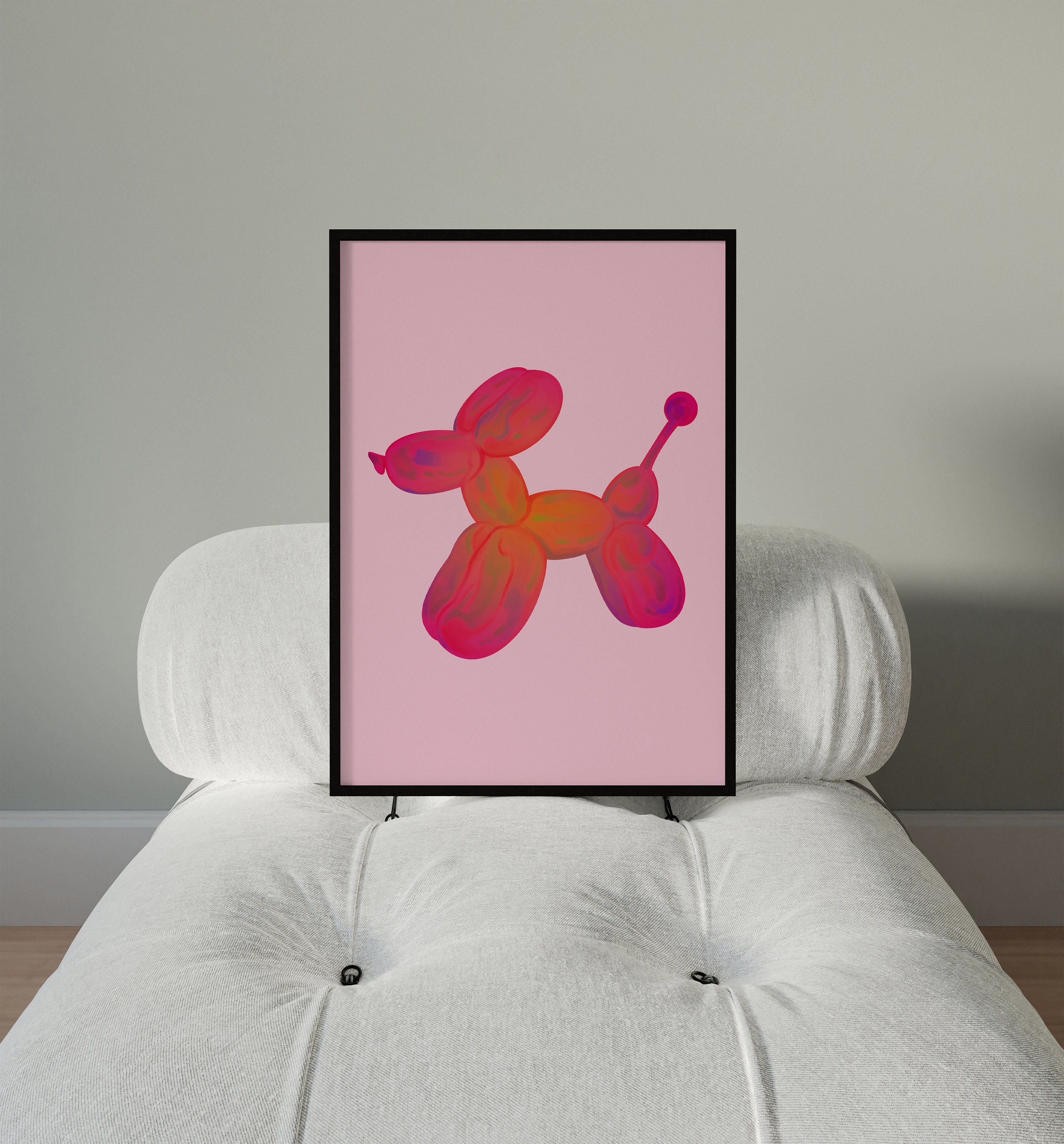 Pink Balloon Animal, Pink and Orange Poster, Hot Pink Preppy Dog, Girly ...