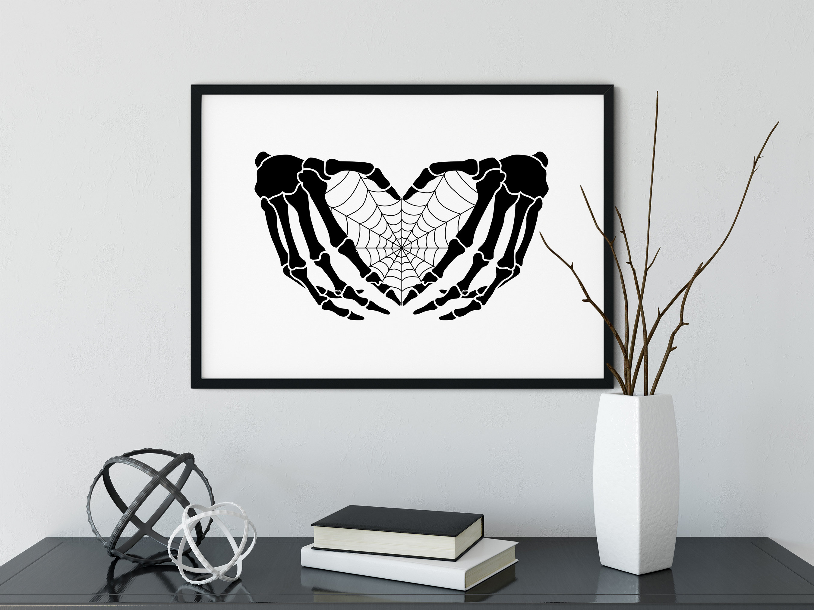 Skeleton Heart Hands Print Cobweb Heart Halloween - Etsy