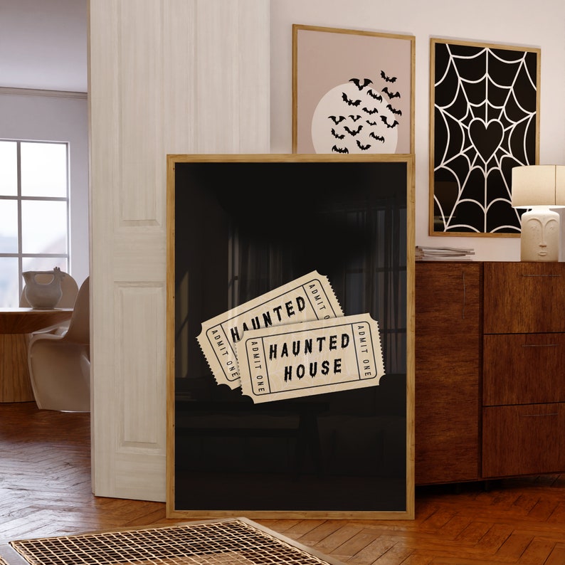 Haunted House Ticket Print, Goth Halloween Art Printable, Retro ...