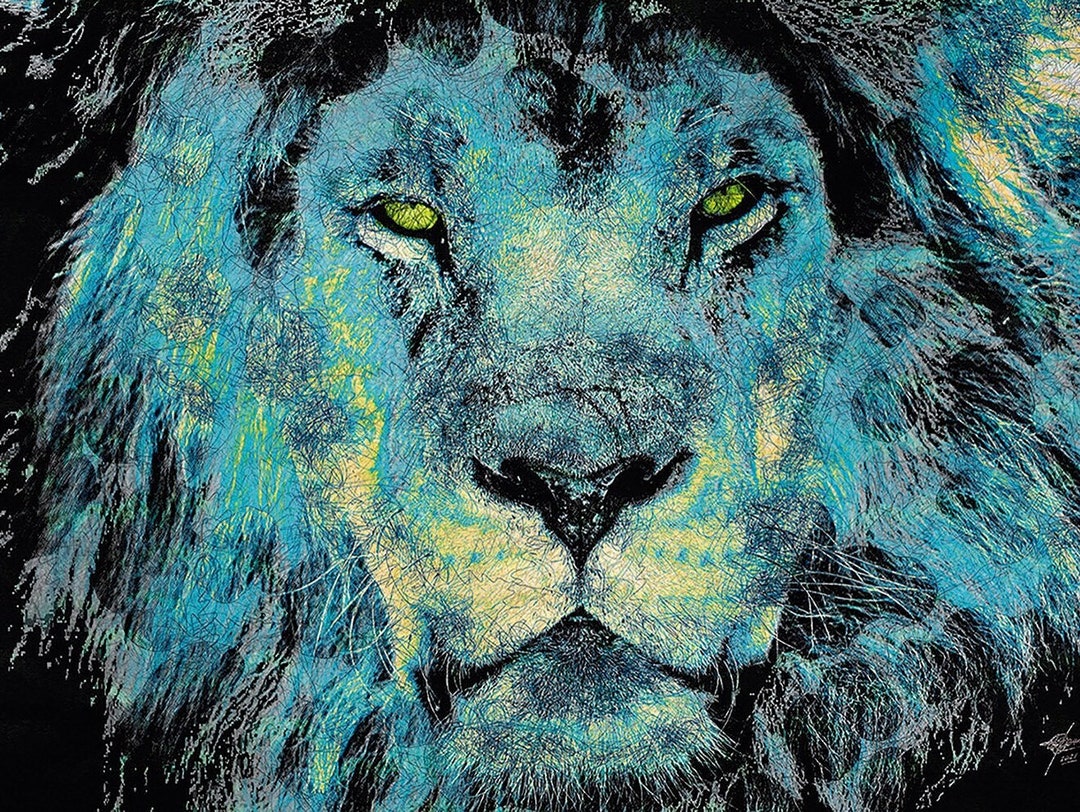 African Lion,blue Lion Painting,animal Painting,home Decor,digital ...