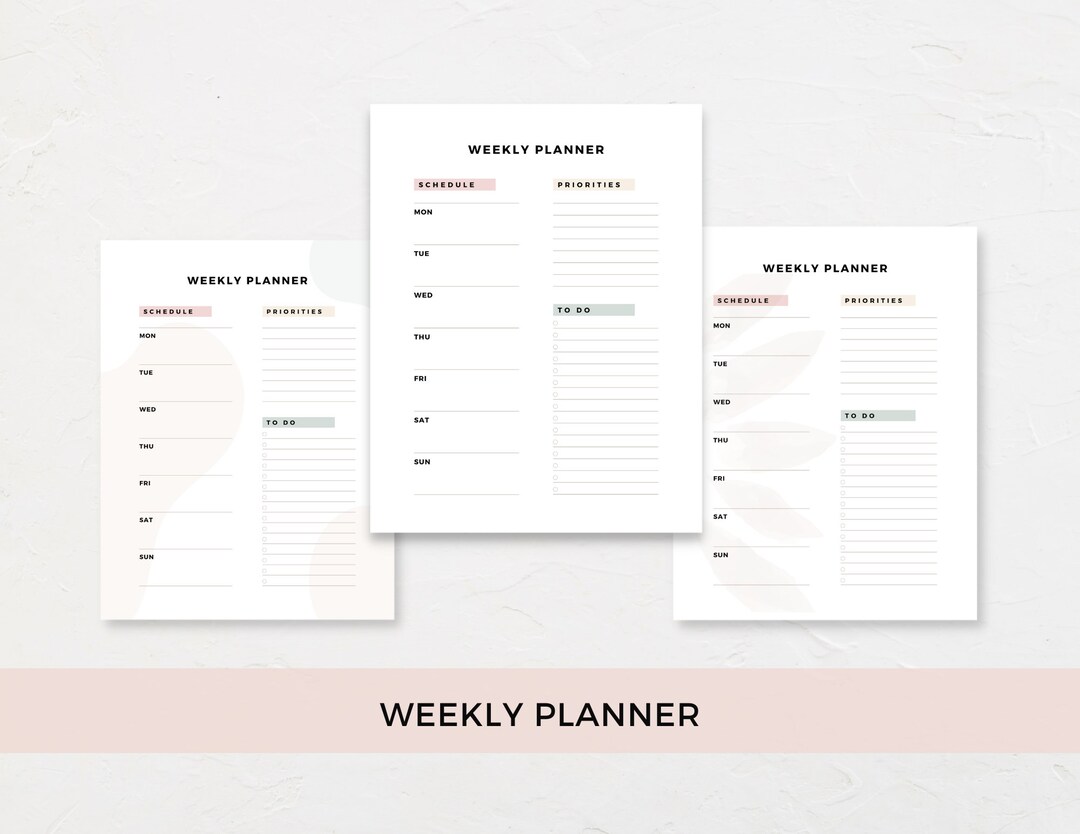 Weekly Planner Printable Portrait Minimal Design Abstract Boho ...