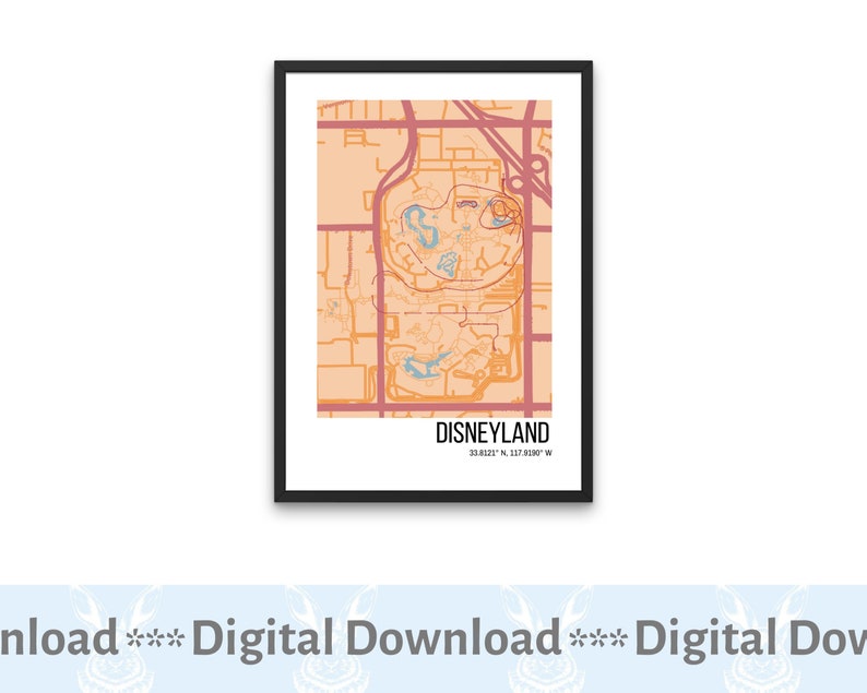 Disneyland California Map, Printable Wall Art, Digital Download ...