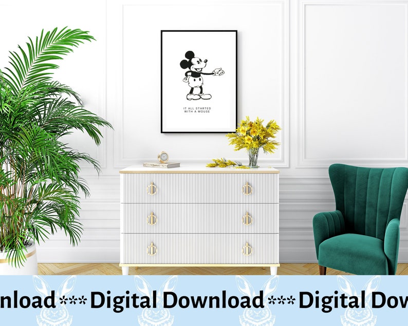 Arte de pared imprimible de Mickey Mouse esbozado Conjunto de 3 Cita ...