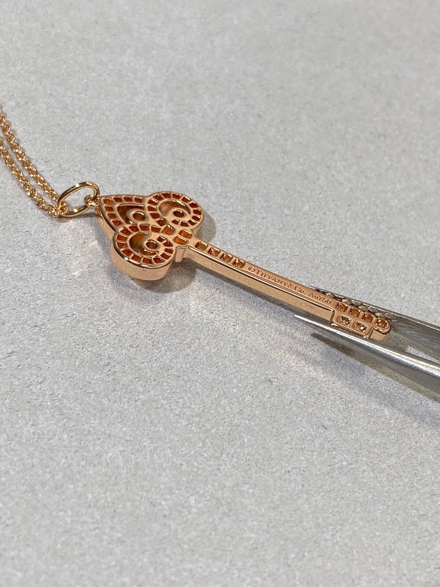Tiffany 18k Rose Gold and Diamond Mini Key Pendant - Etsy