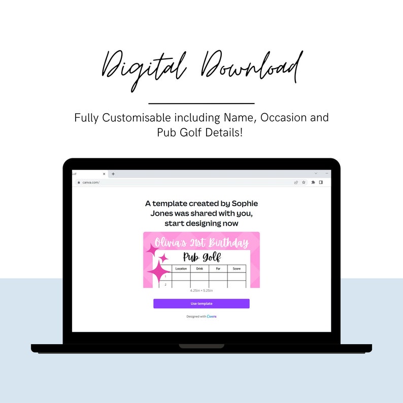 Pub Golf Scorecard Template Pink | Digital Download | Customisable ...