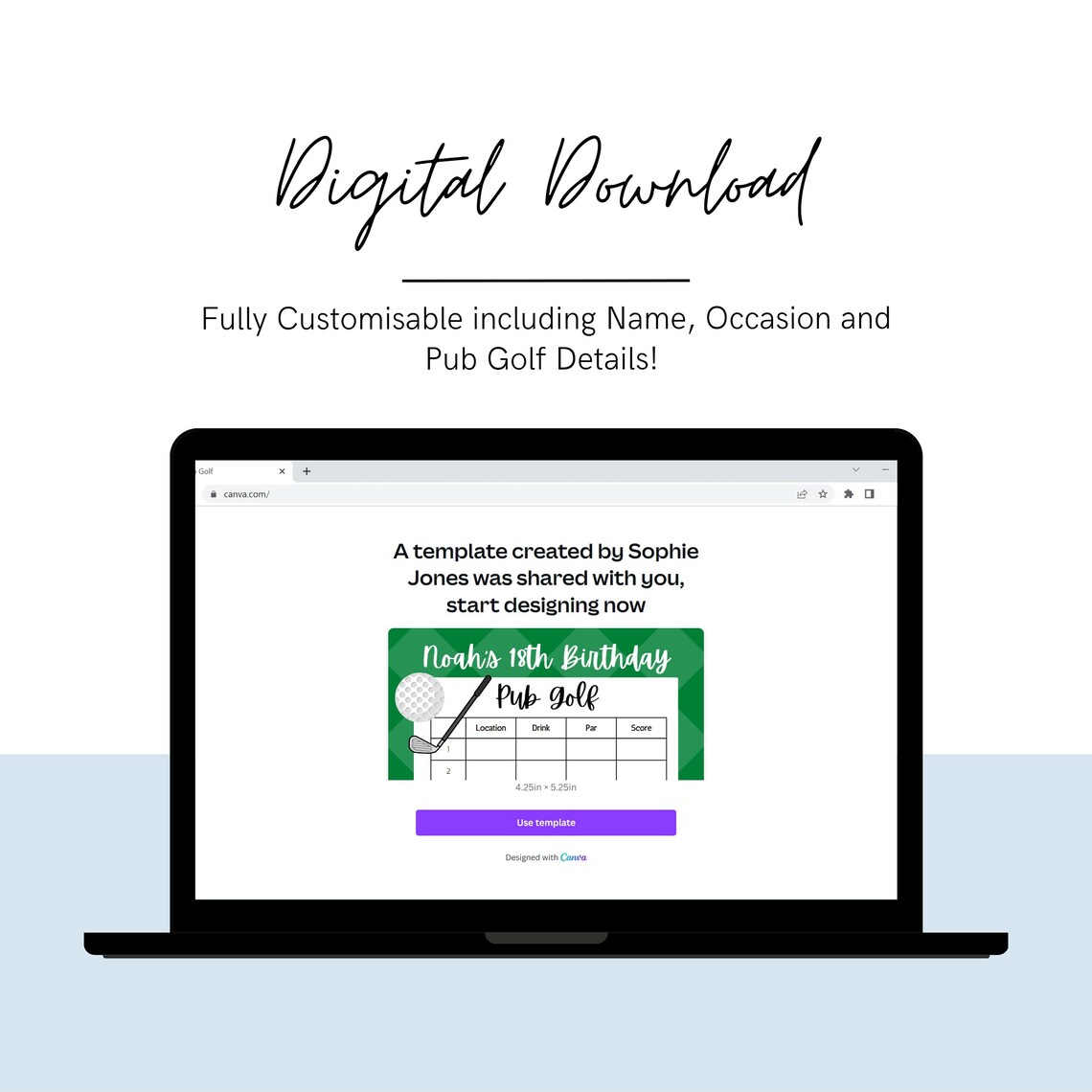 Pub Golf Scorecard Template Green | Digital Download | Customisable ...