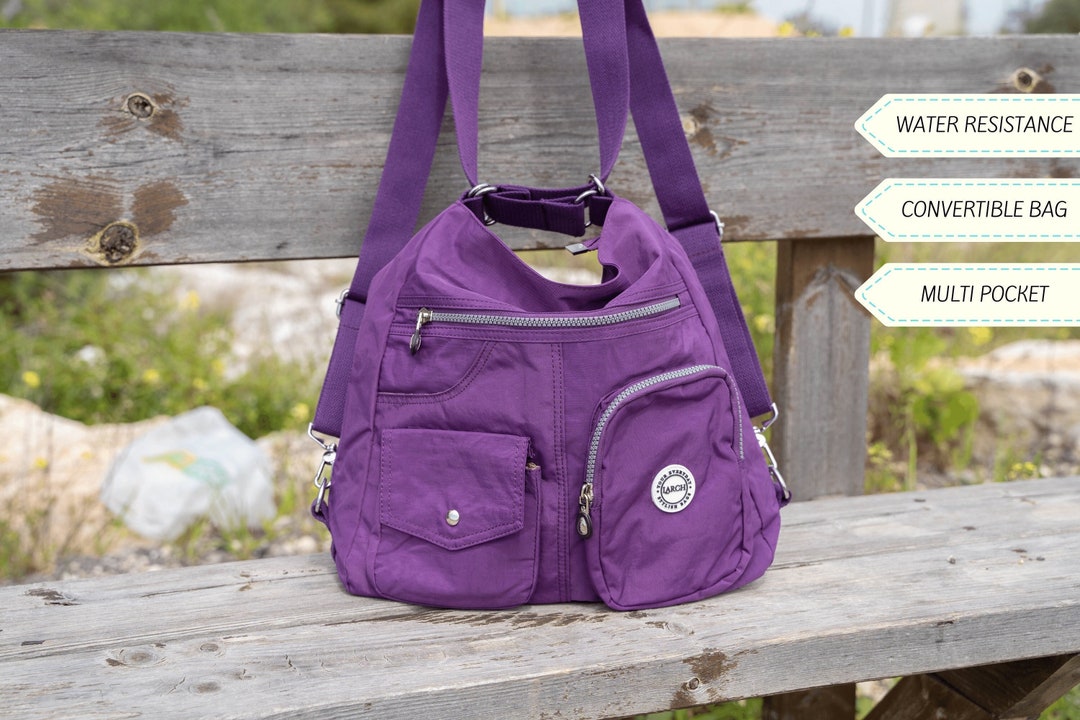 Convertible Backpack Tote, Purple Water-resistant Nylon, Handmade - Etsy