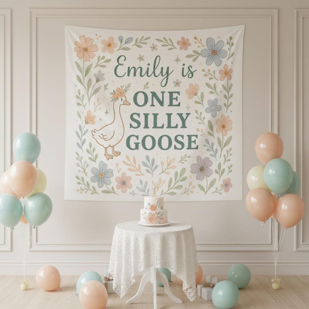 One Silly Goose Birthday Banner Custom Name First Birthday Backdrop ...