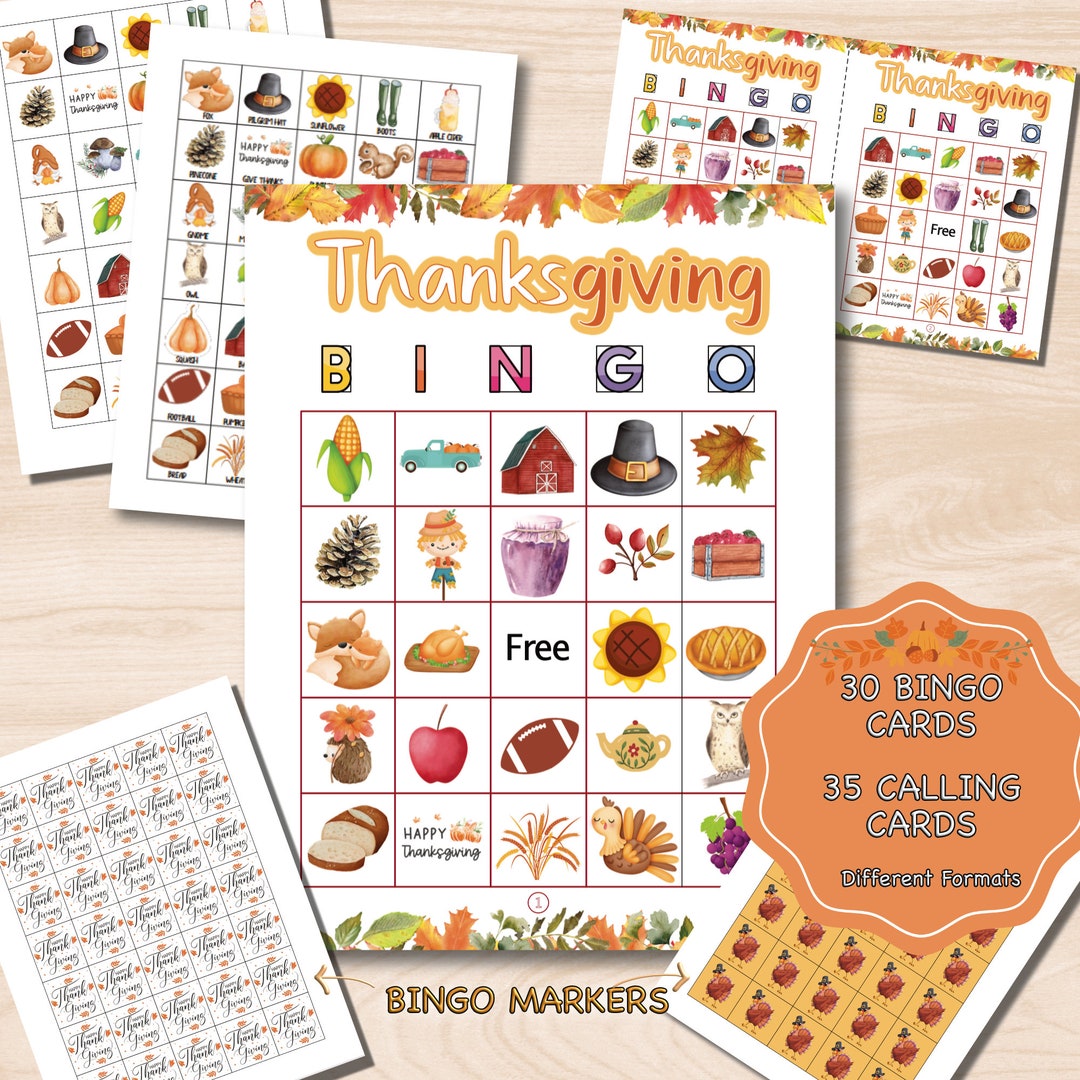Thanksgiving Bingo 30 Unique Cards 5x5 Grid for Kids and - Etsy
