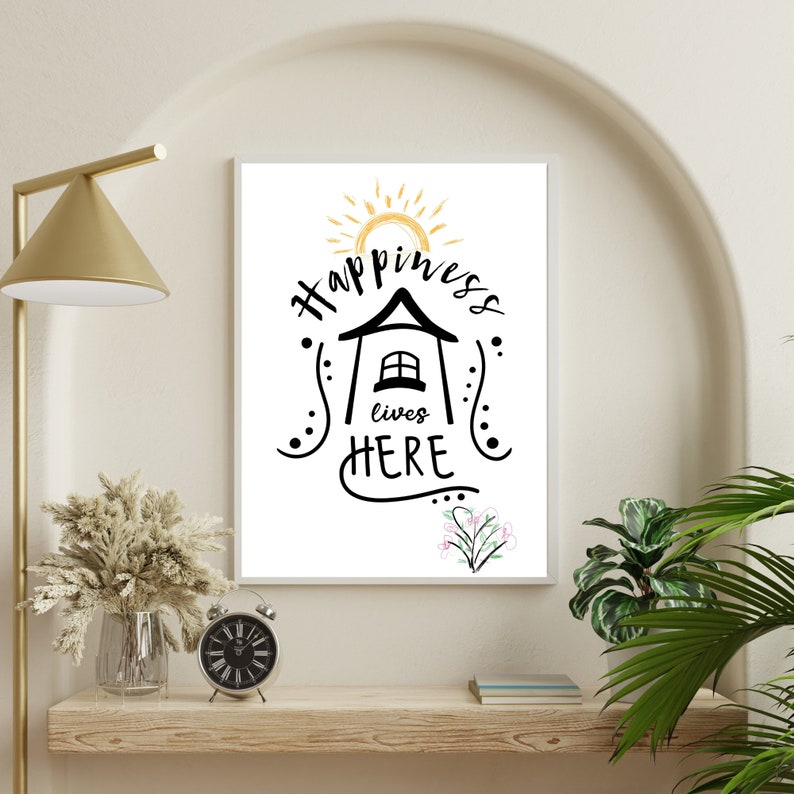 Happiness Lives Here, Wall Art, Digital Download, Prints, Wall Set ...