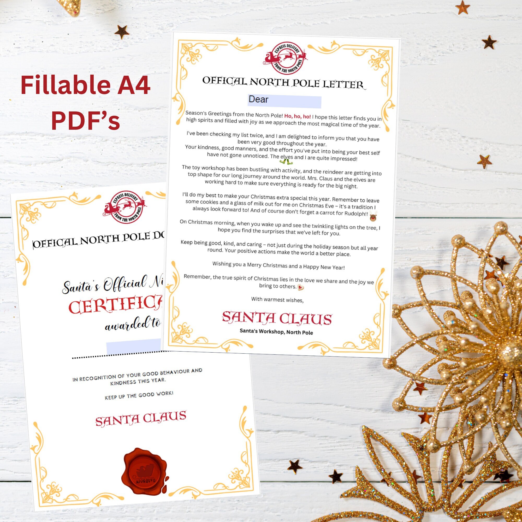 Fillable Letter to Santa & Certificate Printable, Print, Nice List ...