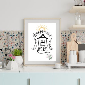 Happiness Lives Here, Wall Art, Digital Download, Prints, Wall Set ...