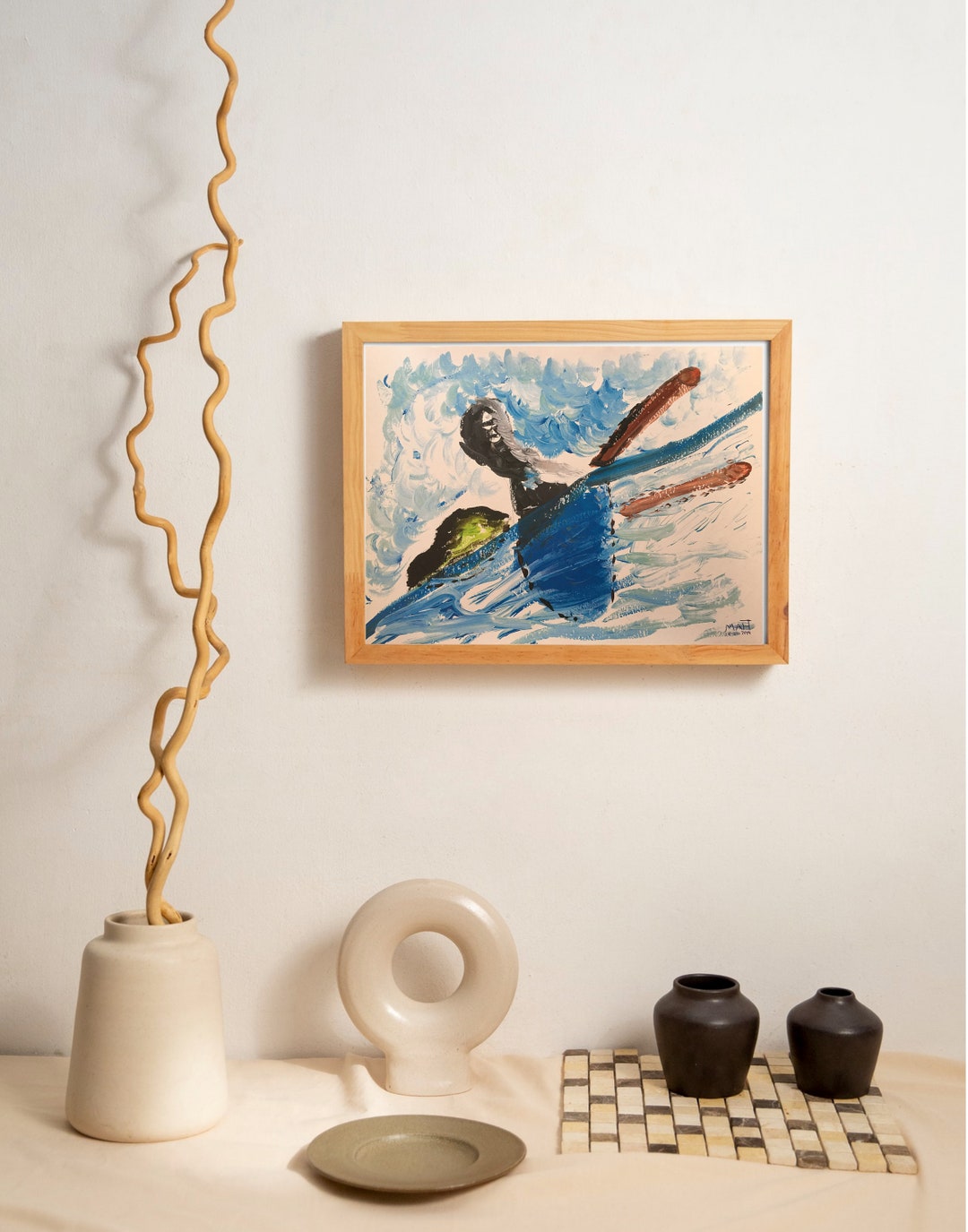 Printable Acrylic Painting of a Floating Rock and Stick Printable ...