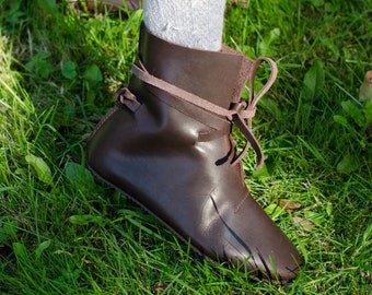 Medieval Unisex Boots, Natural Leather Dark Brown Handmade Historical ...