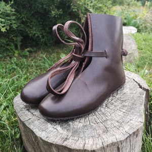 Medieval Natural Leather Dark Brown Handmade Historical Shoes, Unisex ...