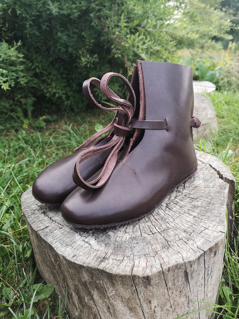 Medieval Natural Leather Dark Brown Handmade Historical Shoes, Unisex ...