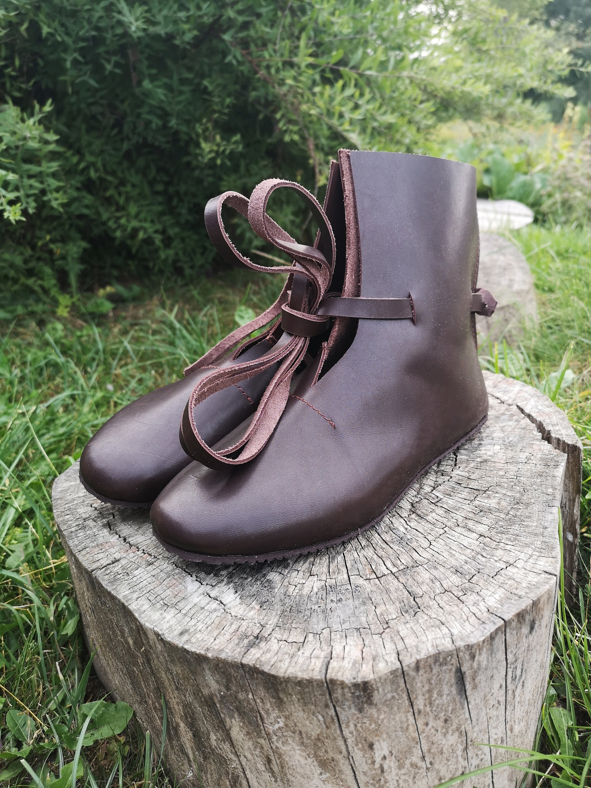 Medieval Natural Leather Dark Brown Handmade Historical Shoes, Unisex ...