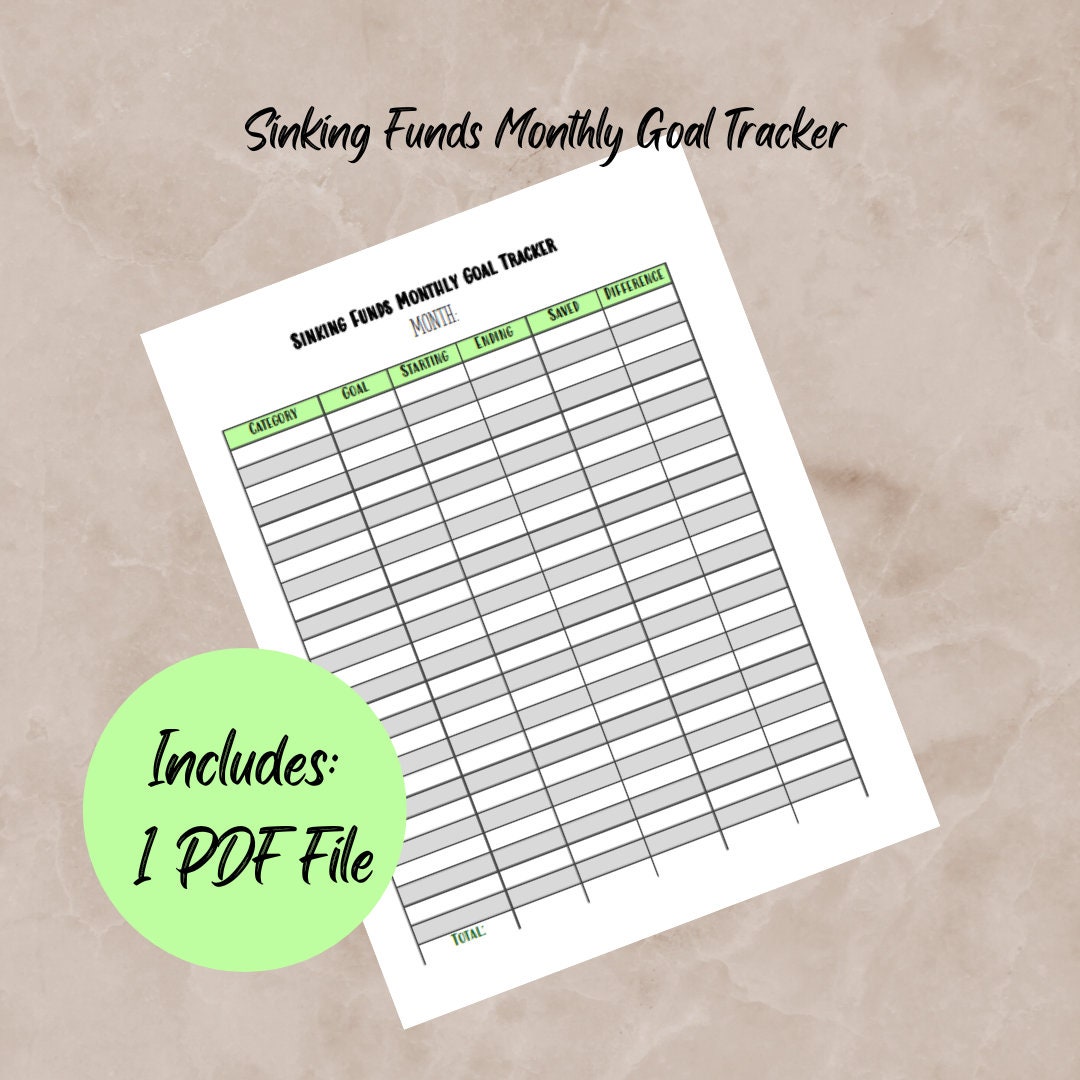 Monthly Sinking Funds Goal Tracker Instant Downloadable Printable ...