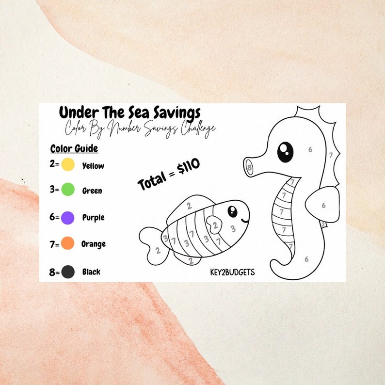 Under the Sea Color by Number Seahorse Savings Challenge Weekly ...