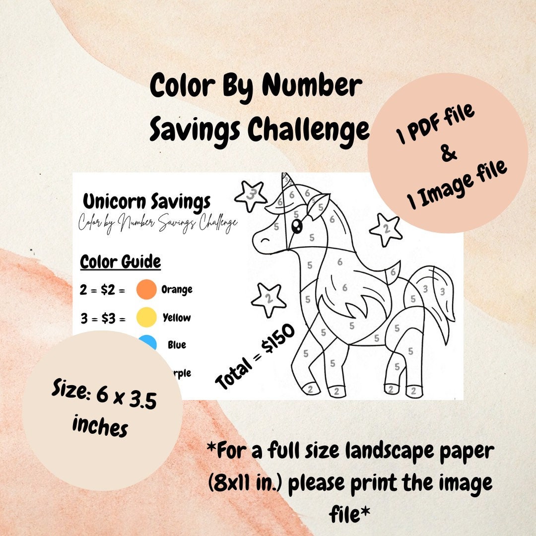 Unicorn Color by Number Savings Challenge Low Income Savings Challenge ...
