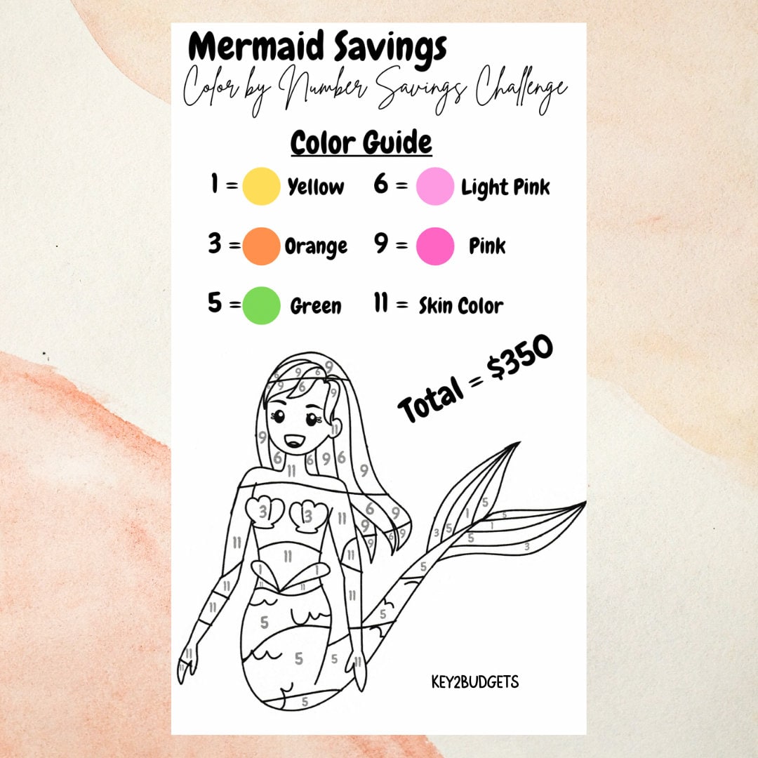 Mermaid Color by Number Savings Challenge | Fun Quick and Easy Savings ...