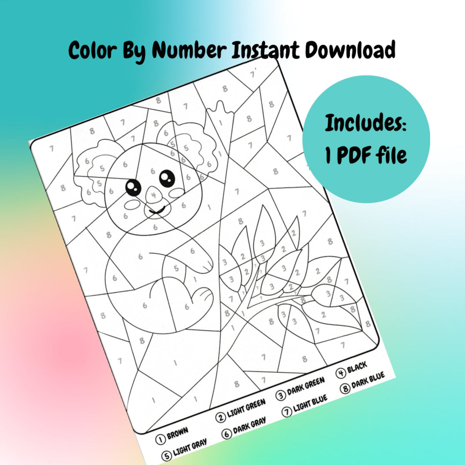 Climbing Koala Color by Number Coloring Book Sheet | Kids Activities ...
