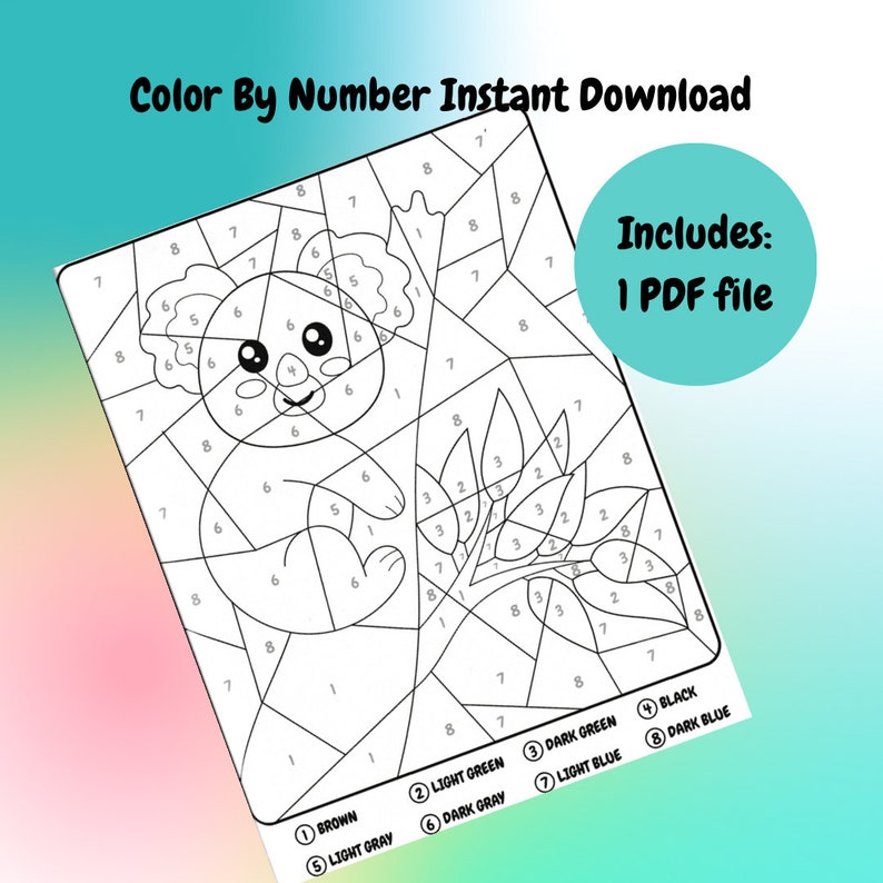 Climbing Koala Color by Number Coloring Book Sheet | Kids Activities ...