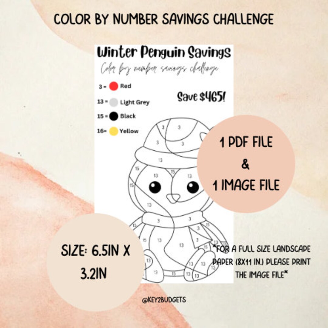 Winter Penguin Color by Number Savings Challenge | Low Income Any ...