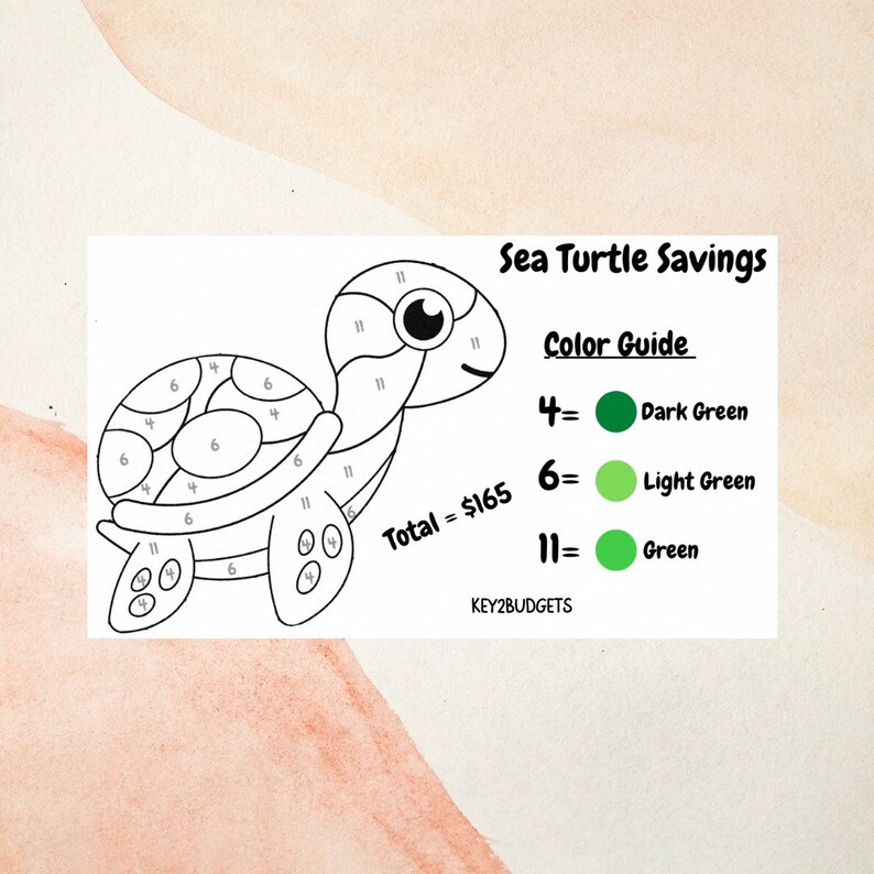 Sea Turtle Color by Number Savings Challenge | Weekly, Bi-weekly ...