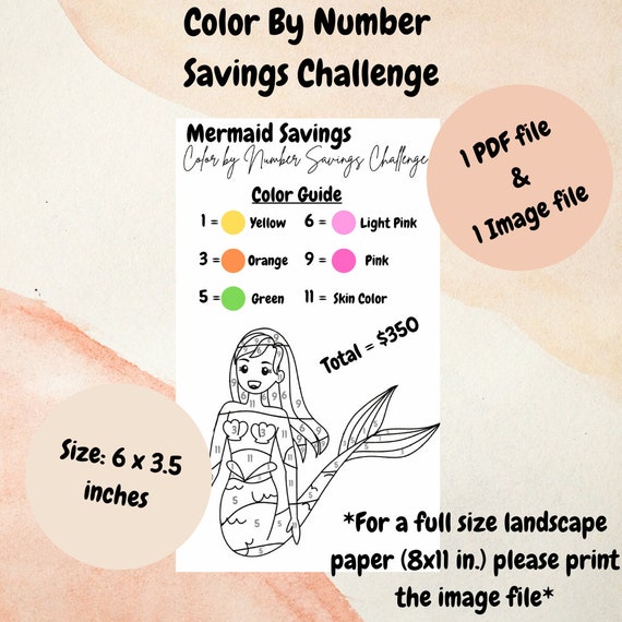 Mermaid Color by Number Savings Challenge Fun Quick and Easy - Etsy