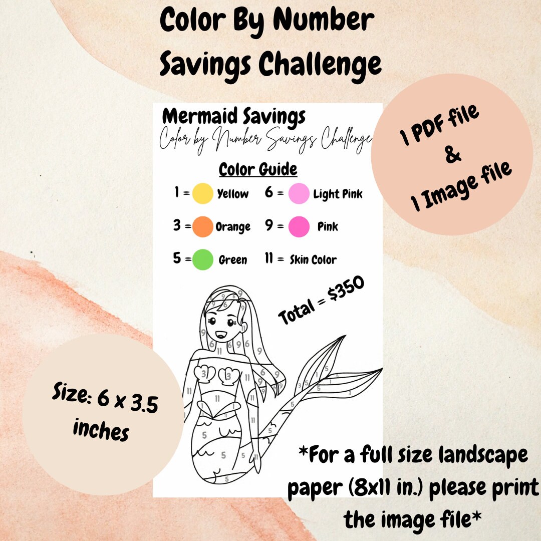 Mermaid Color by Number Savings Challenge | Fun Quick and Easy Savings ...