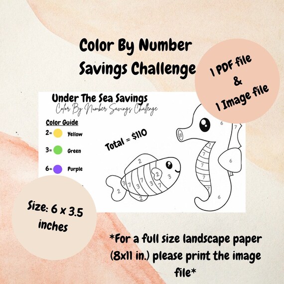Under the Sea Color by Number Seahorse Savings Challenge - Etsy