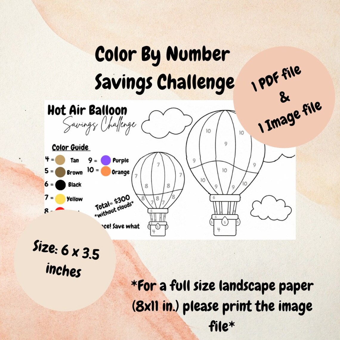 Hot Air Balloon Color by Number Savings Challenge Low - Etsy