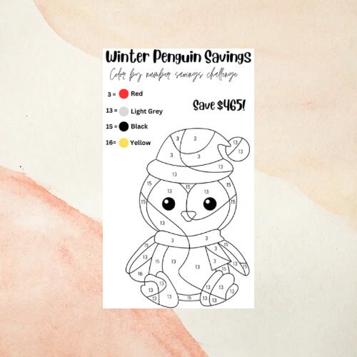 Winter Penguin Color by Number Savings Challenge | Low Income Any Income Savings Challenge Fun ...