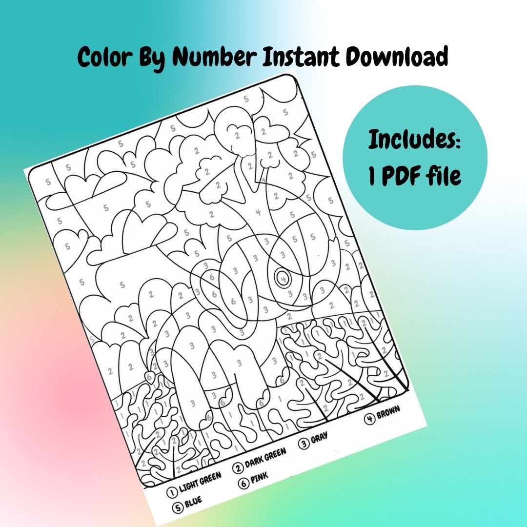 Elephant Challenging Color by Number Instant Download Printable | Kids ...