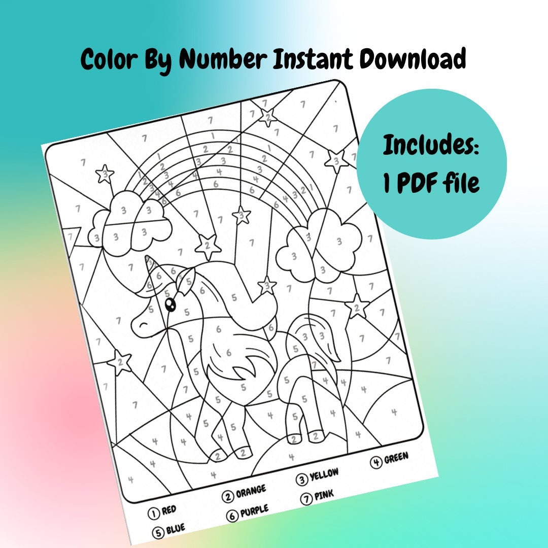 Unicorn and Rainbows Color by Number Coloring Book Printable | Kids ...